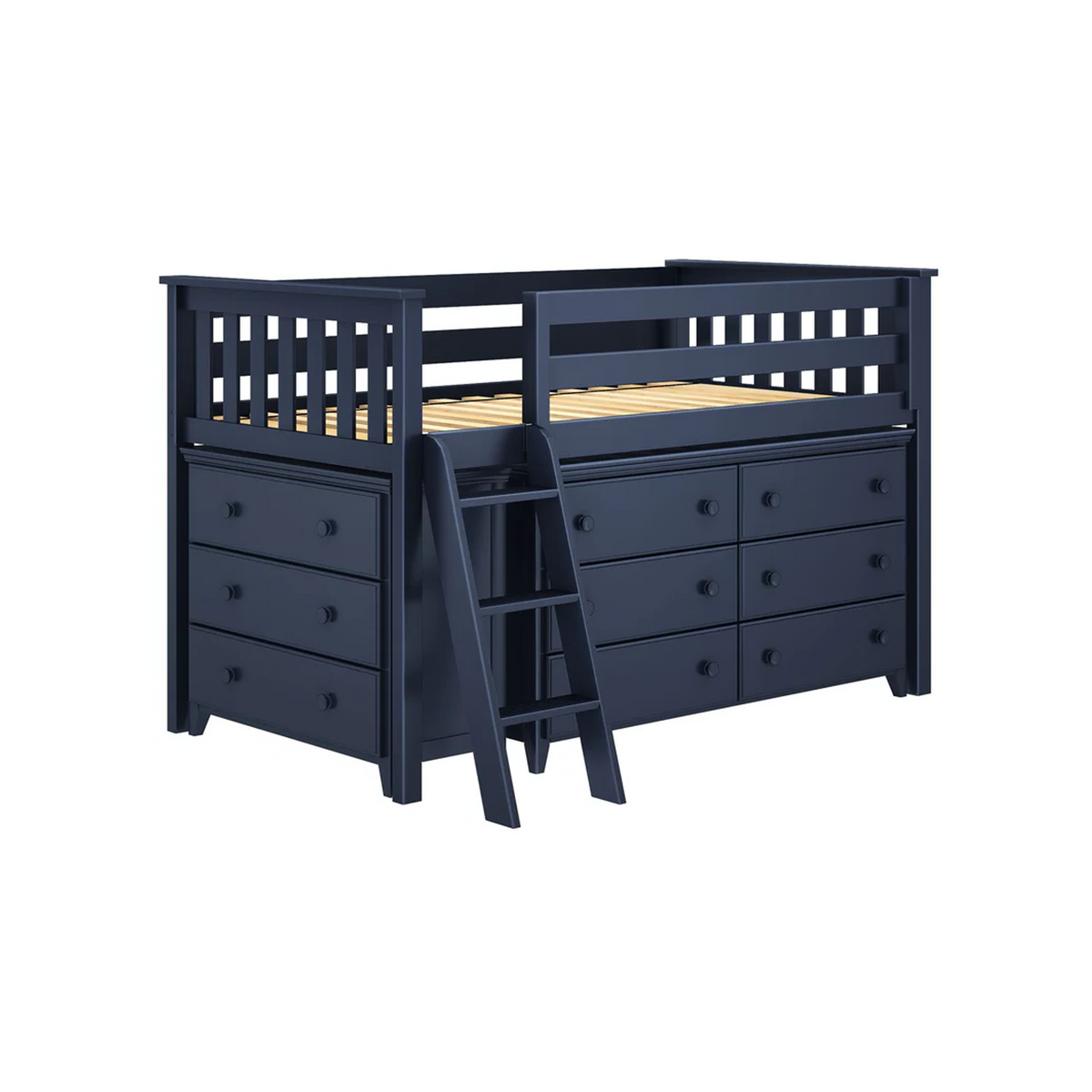 Windsor 1 - Low Loft Bed w/ Angle Ladder, 6-Drawer & 3-Drawer Dresser ...