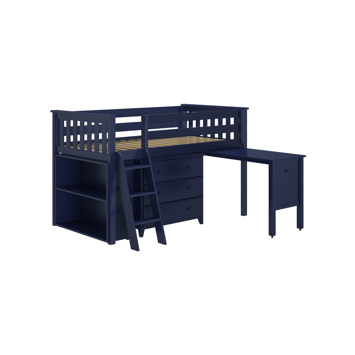 Windsor 2 - Low Loft Bed w/ Ladder, Dresser, Bookcase & Pull-out Desk